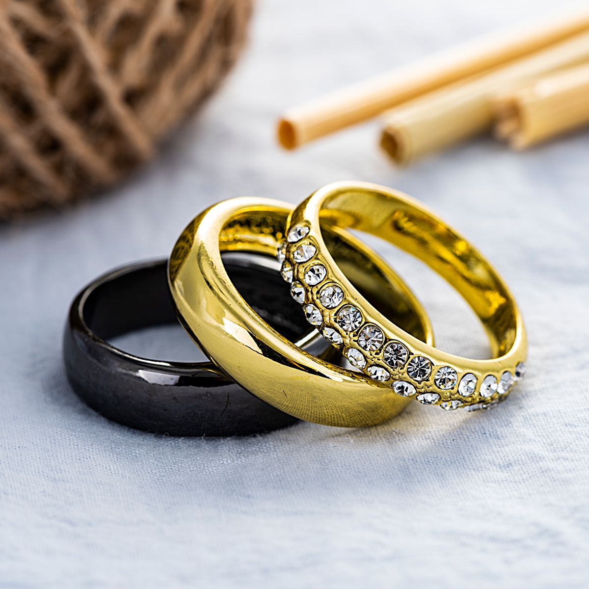 Gold Plated Artificial Crystal Band Ring for Female