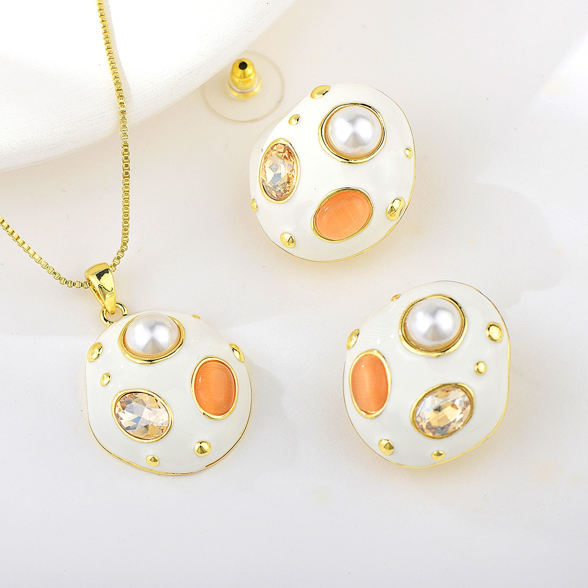 Trendy Colorful Gold Plated 2 Piece Jewelry Set with No-Risk Refund